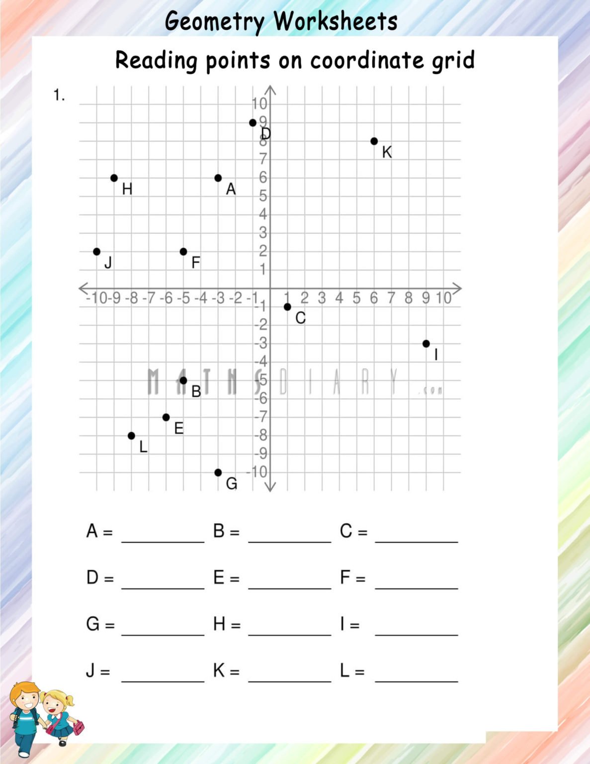 Reading points from four quadrants - Math Worksheets - MathsDiary.com