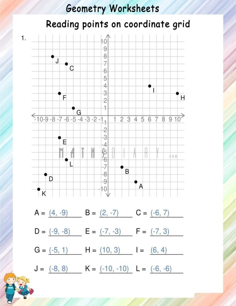 Reading points from four quadrants - Math Worksheets - MathsDiary.com