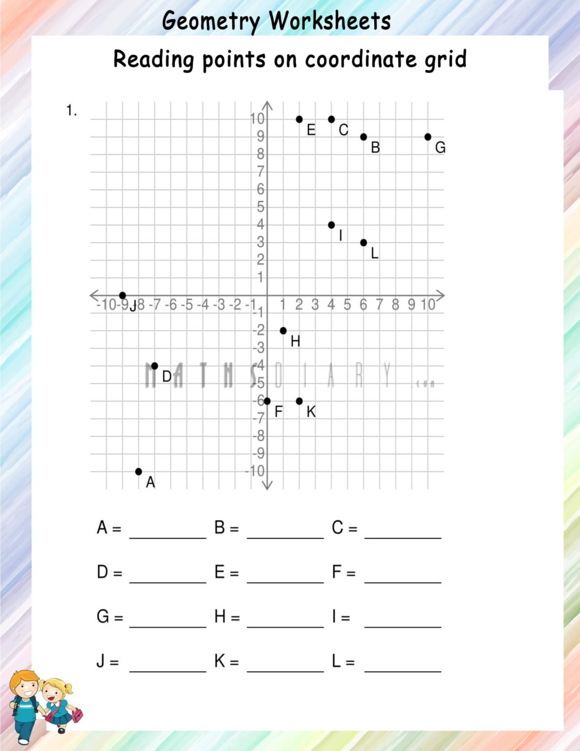 Reading points from four quadrants - Math Worksheets - MathsDiary.com