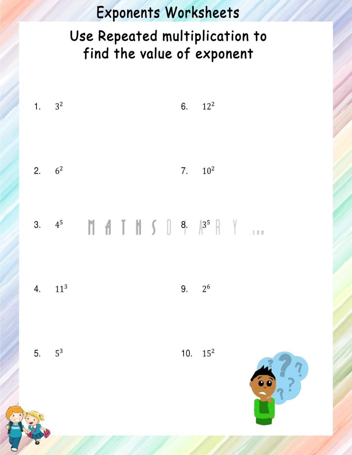 Exponents Math Worksheets
