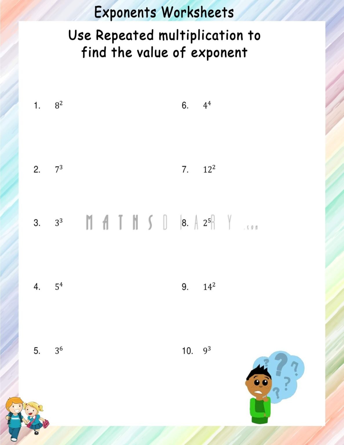 Exponents Math Worksheets