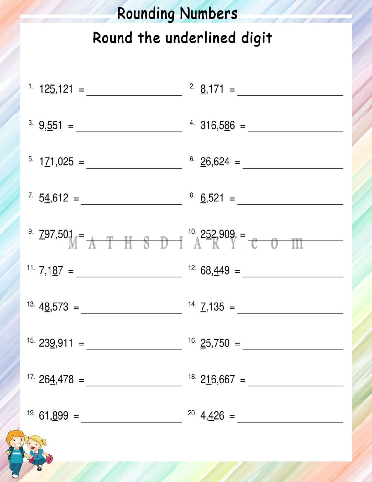 Rounding Numbers - Math Worksheets - MathsDiary.com