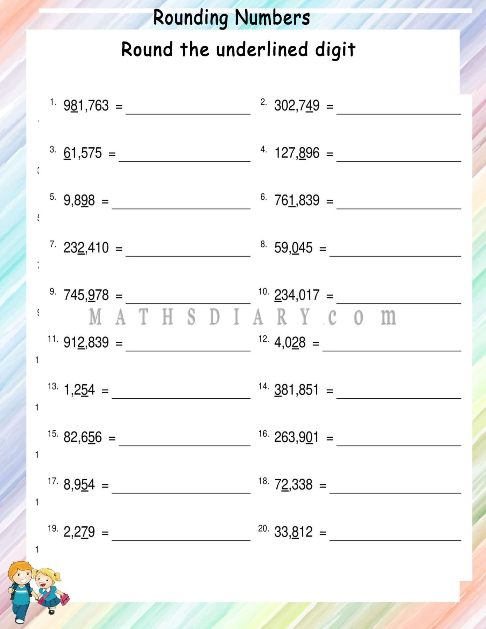 Rounding Numbers - Math Worksheets - MathsDiary.com