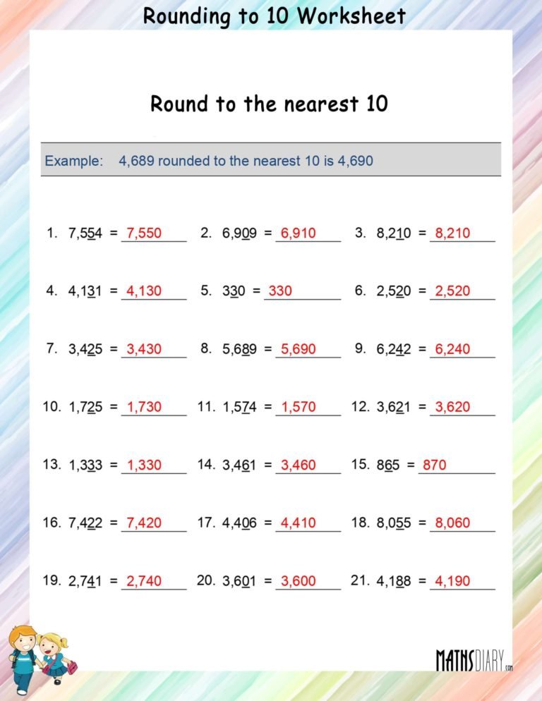 Rounding to the nearest 10 worksheets - Math Worksheets - MathsDiary.com