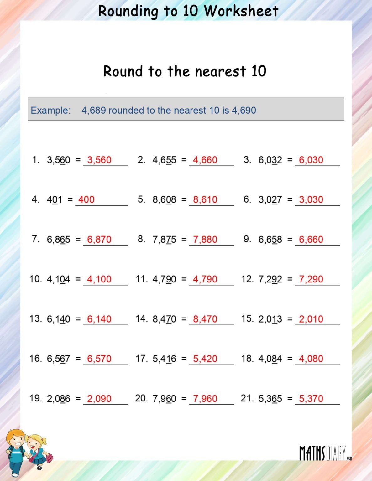 Rounding to the nearest 10 worksheets - Math Worksheets - MathsDiary.com