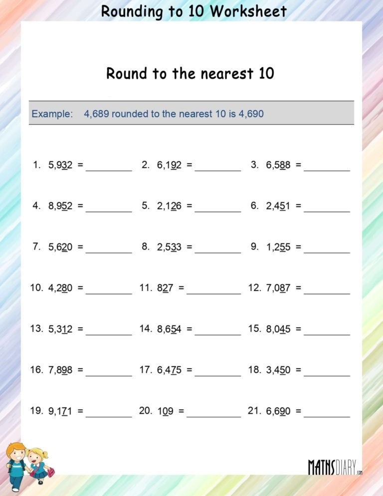 Rounding to the nearest 10 worksheets - Math Worksheets - MathsDiary.com