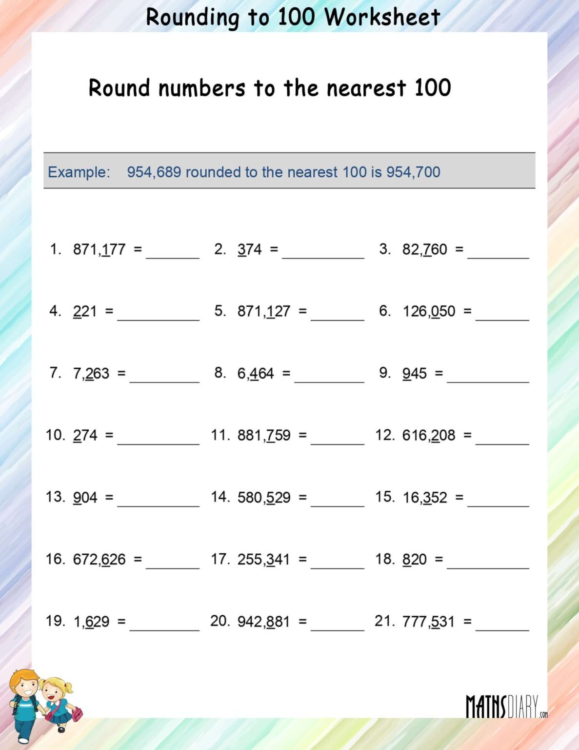 Rounding to the nearest 100’s - Math Worksheets - MathsDiary.com