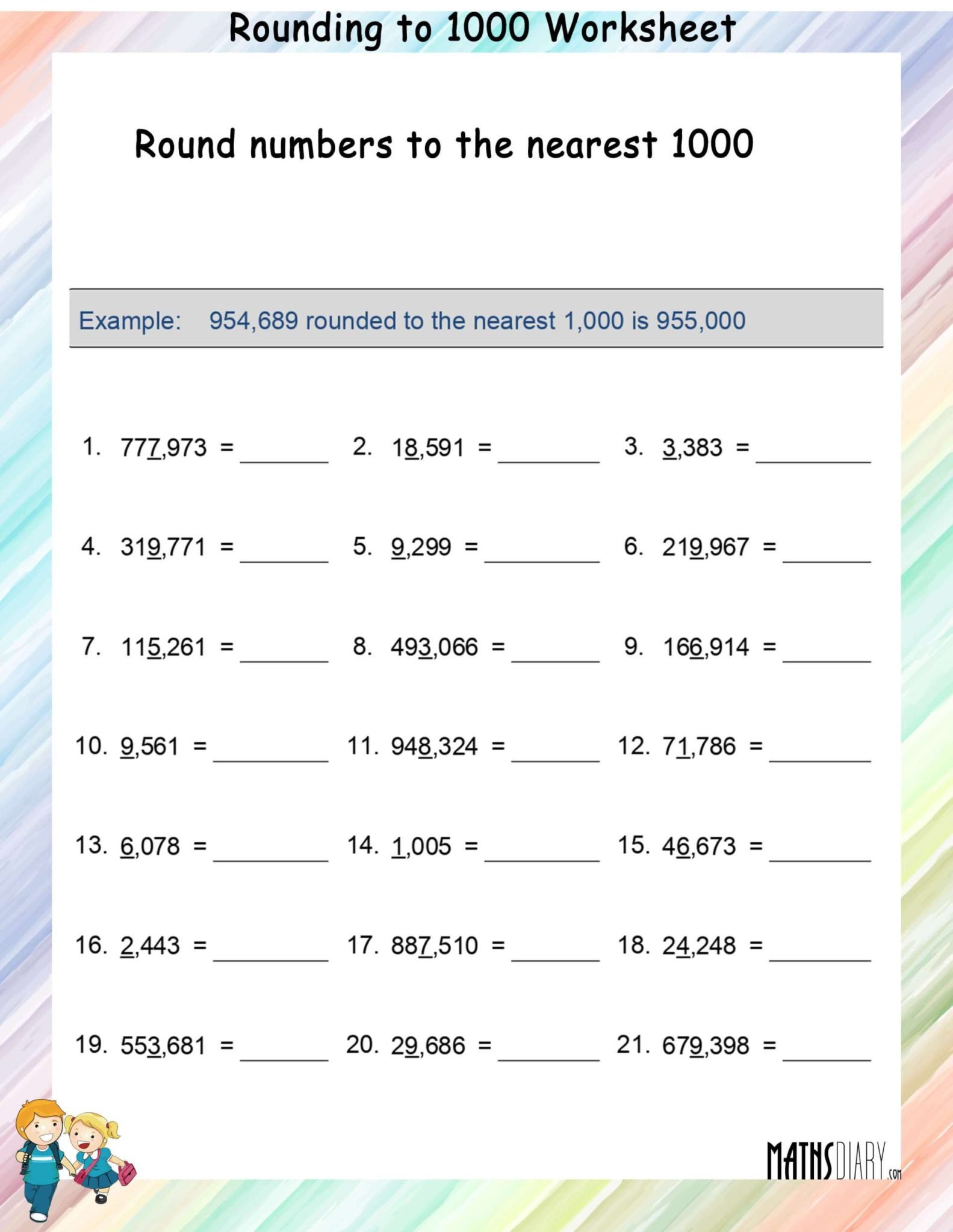 Rounding to the nearest 1000’s - Math Worksheets - MathsDiary.com