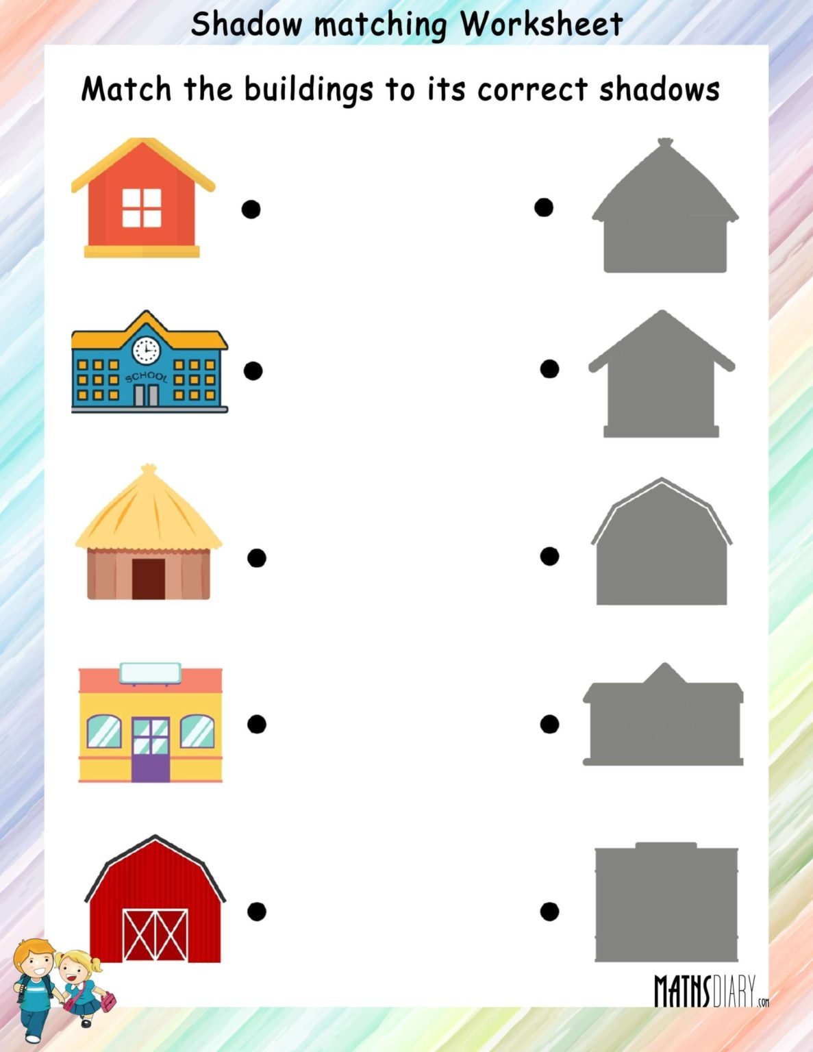 Matching Shadow Worksheets - Math Worksheets - MathsDiary.com