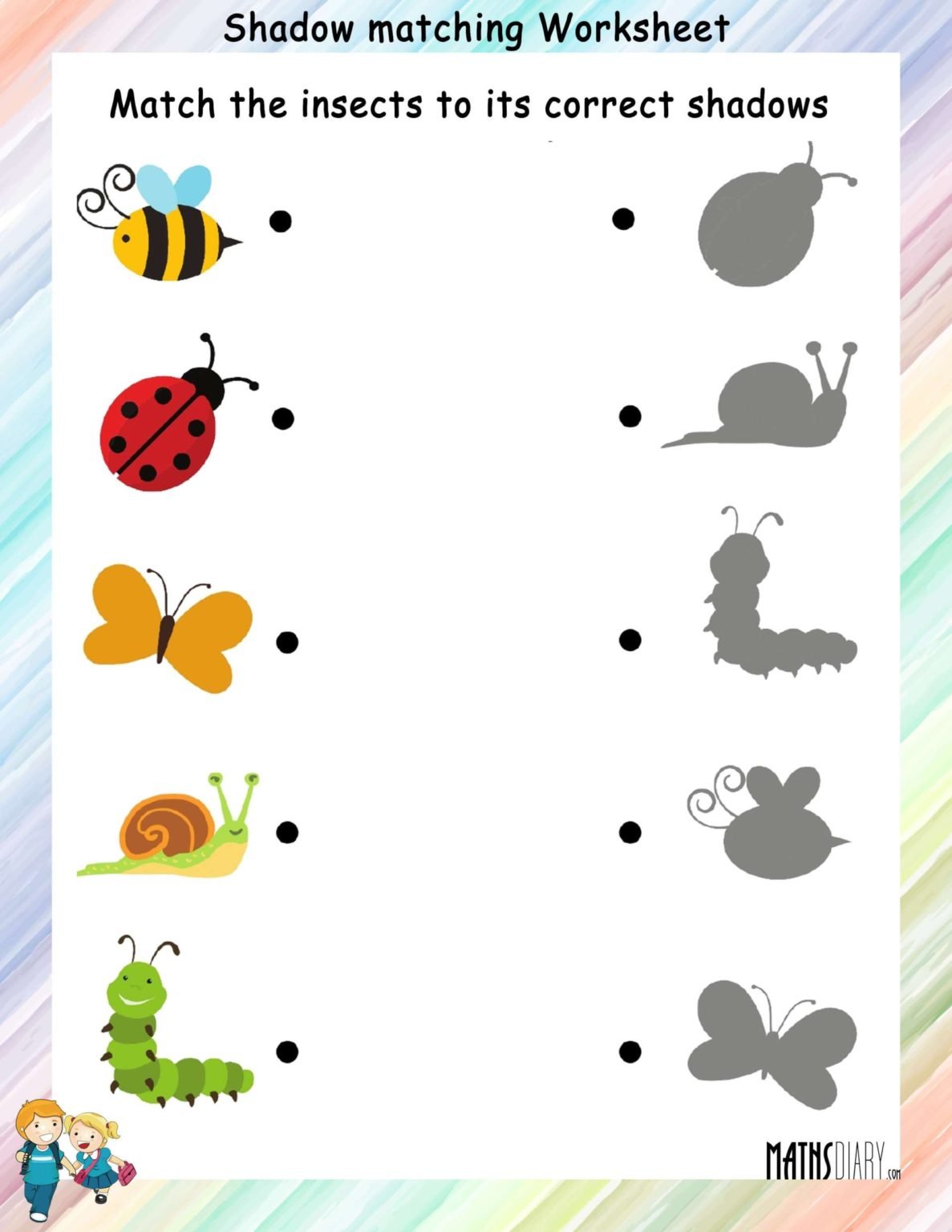 Matching Shadow Worksheets - Math Worksheets - MathsDiary.com