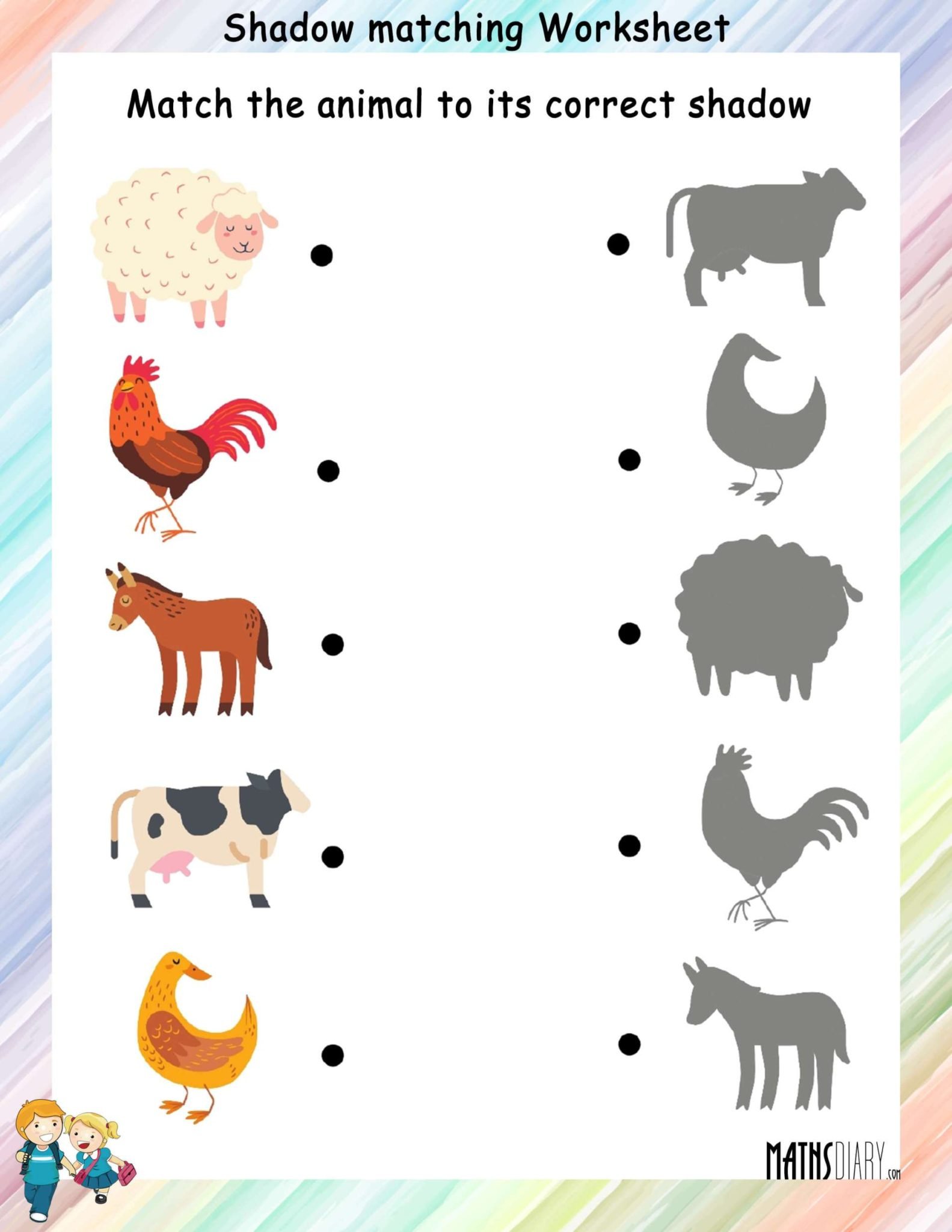 Matching Shadow Worksheets - Math Worksheets - MathsDiary.com