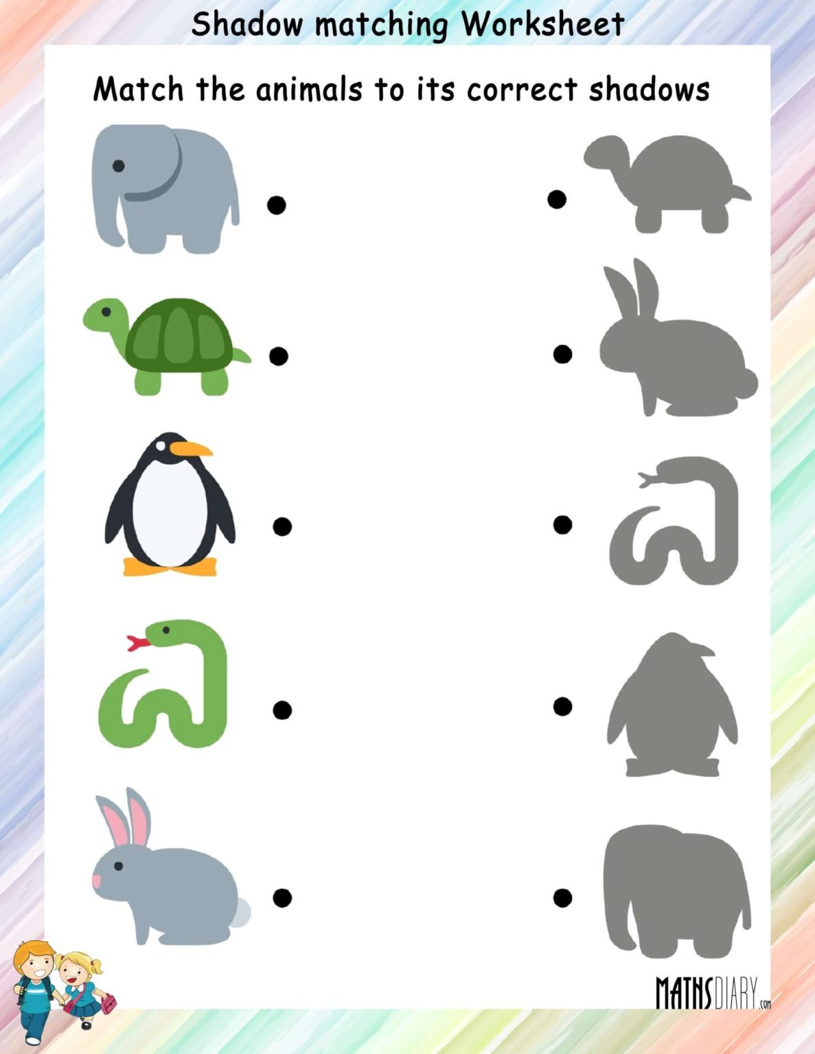 Matching Shadow Worksheets - Math Worksheets - MathsDiary.com