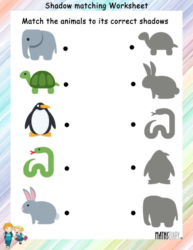 Matching Shadow Worksheets - Math Worksheets - MathsDiary.com