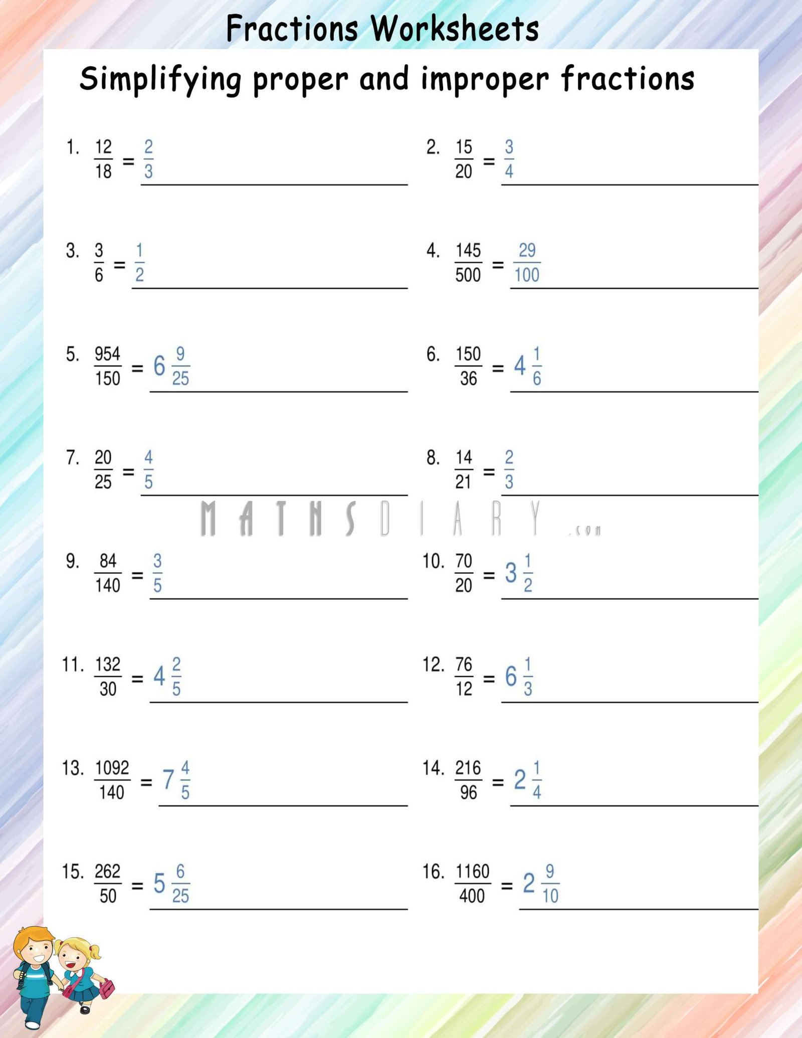 Simplifying Proper And Improper Fraction Math Worksheets MathsDiary