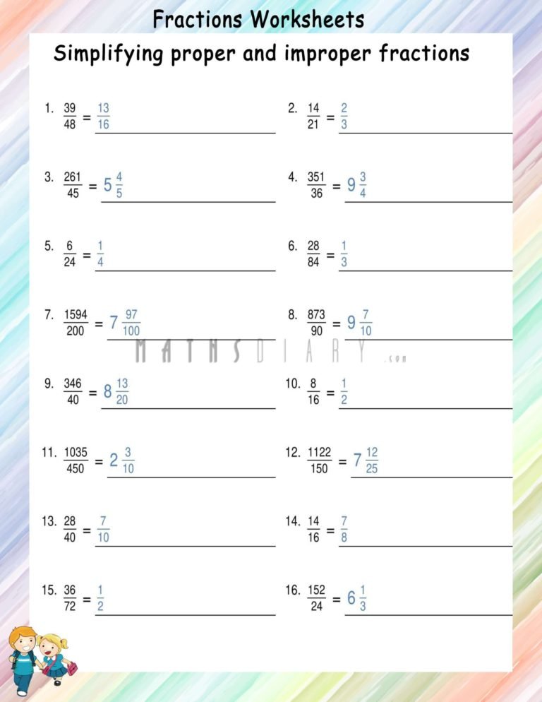 Convert Improper Fractions to Mixed Fractions worksheets - Math ...