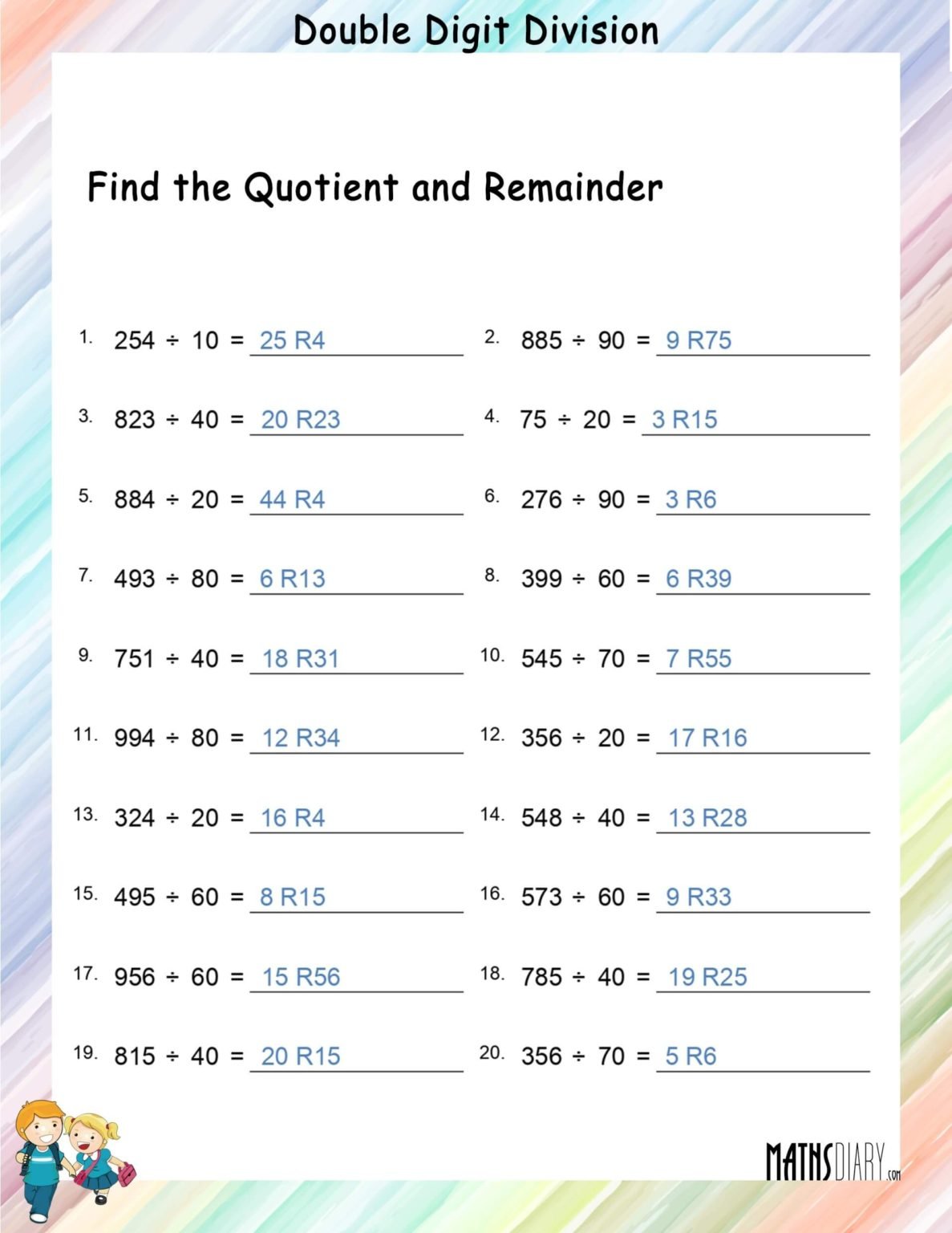 Single Digit Division Worksheets - Math Worksheets - MathsDiary.com