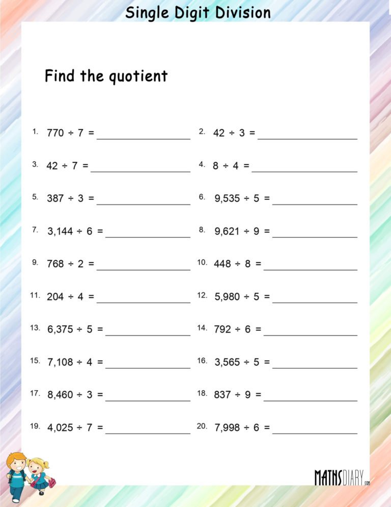 Single Digit Division without remainder Worksheets - Math Worksheets ...