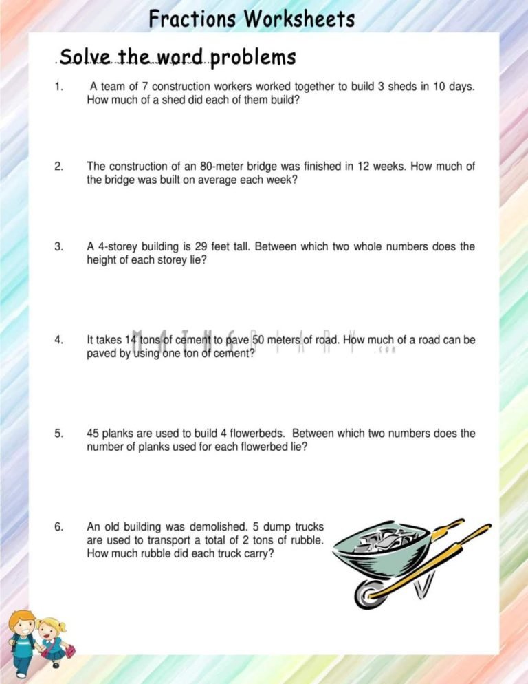 Fractions word Problems dividing whole number worksheets - Math ...