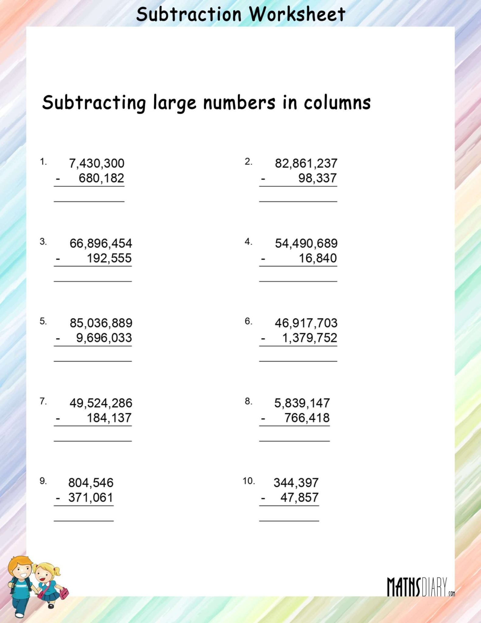 Subtraction Worksheets – Grade 4 Math Worksheets