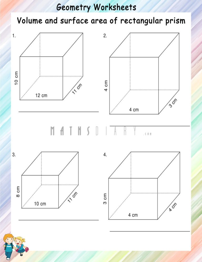 Volume and surface area of rectangular prisms - Math Worksheets ...