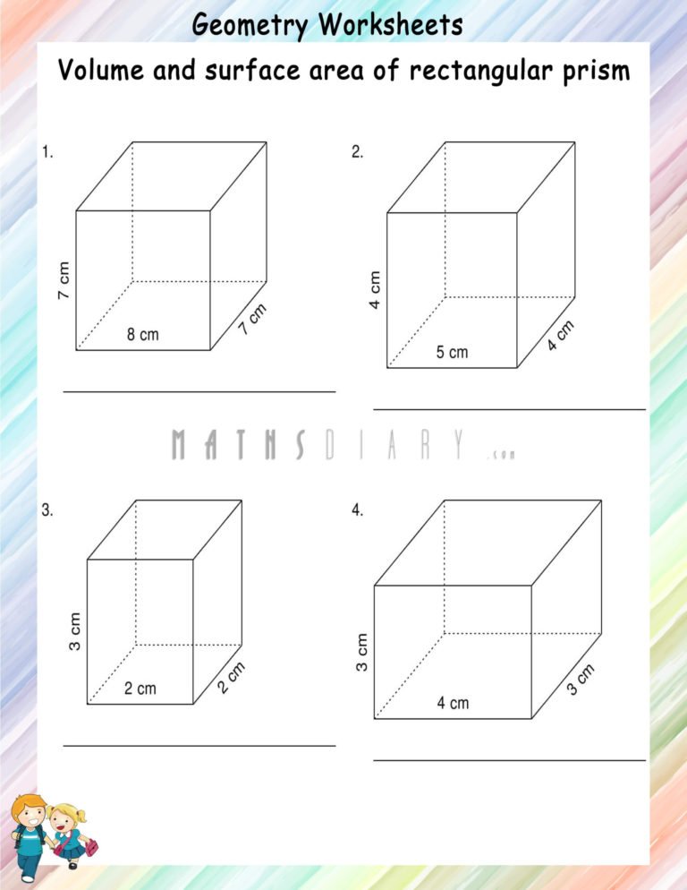 Volume and surface area of rectangular prisms - Math Worksheets ...