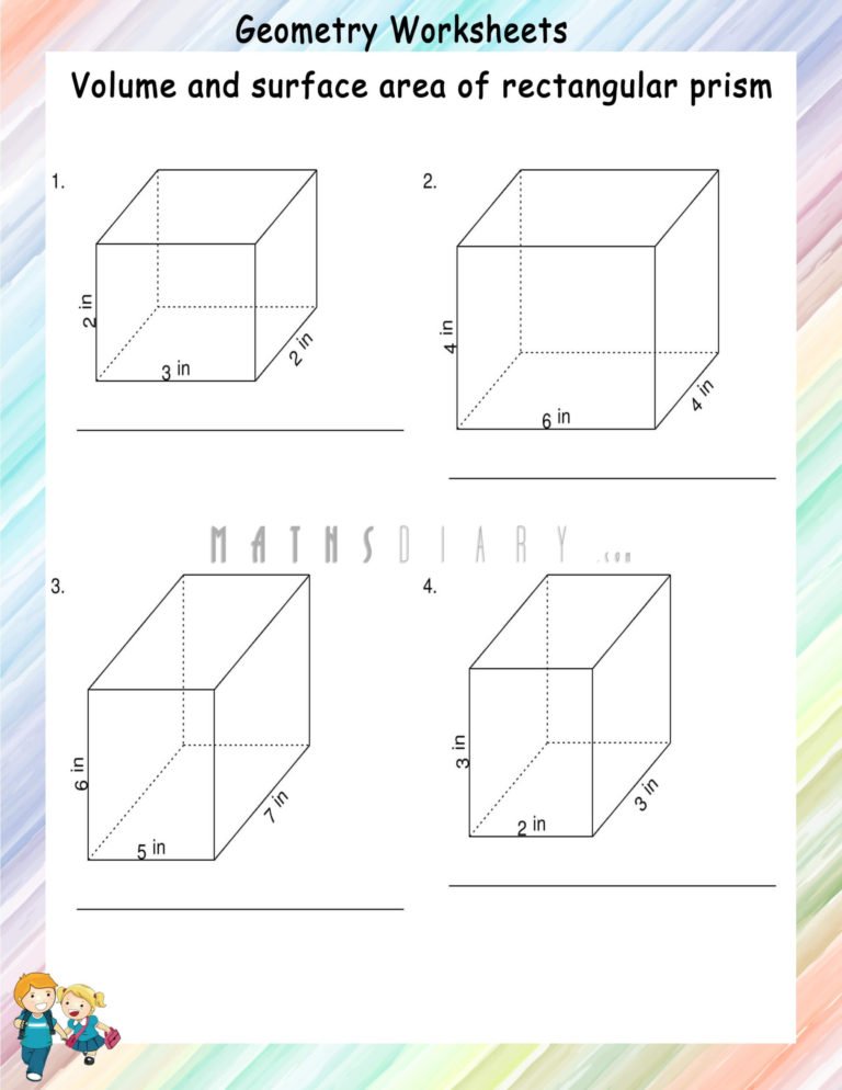 Volume and surface area of rectangular prisms - Math Worksheets ...