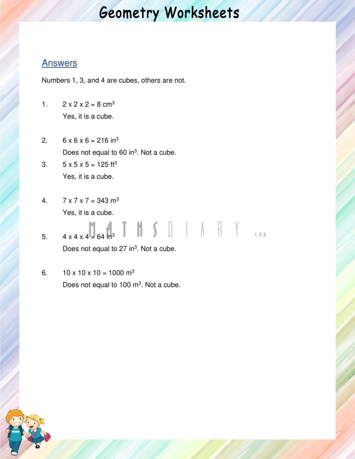 Volume of rectangular prisms and cubes - Math Worksheets - MathsDiary.com