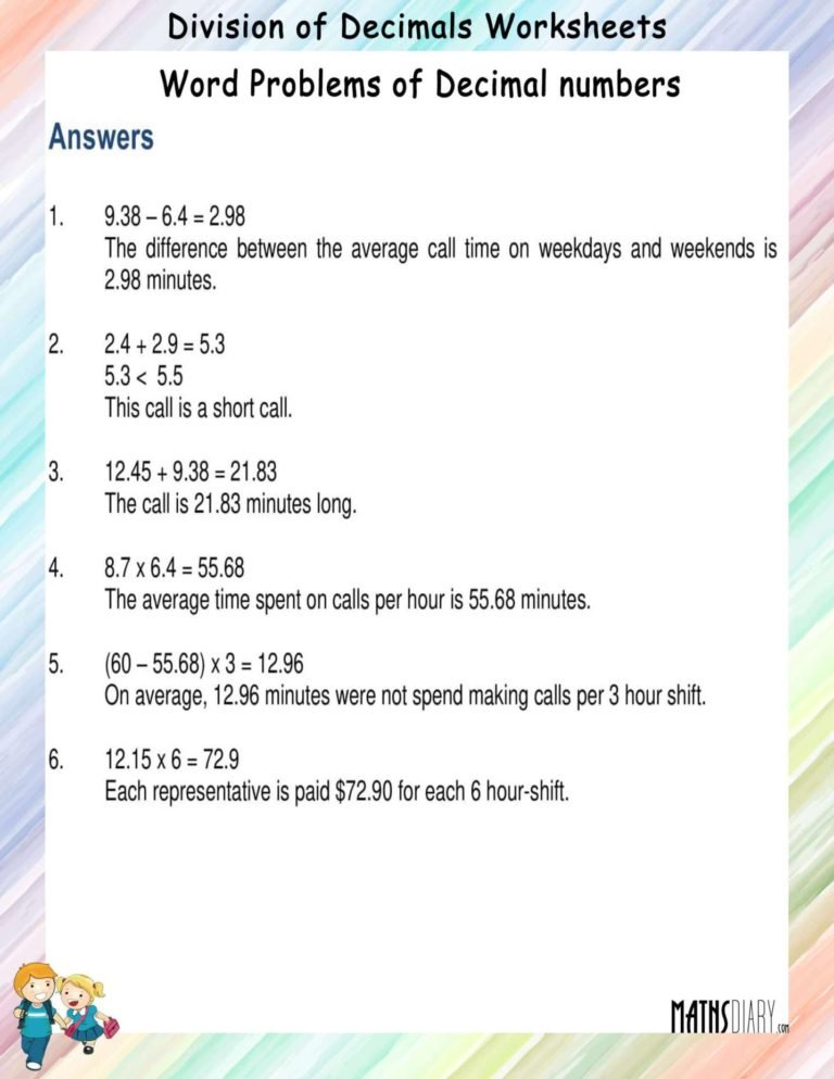 Word Problems of Decimal Numbers Worksheets - Math Worksheets ...