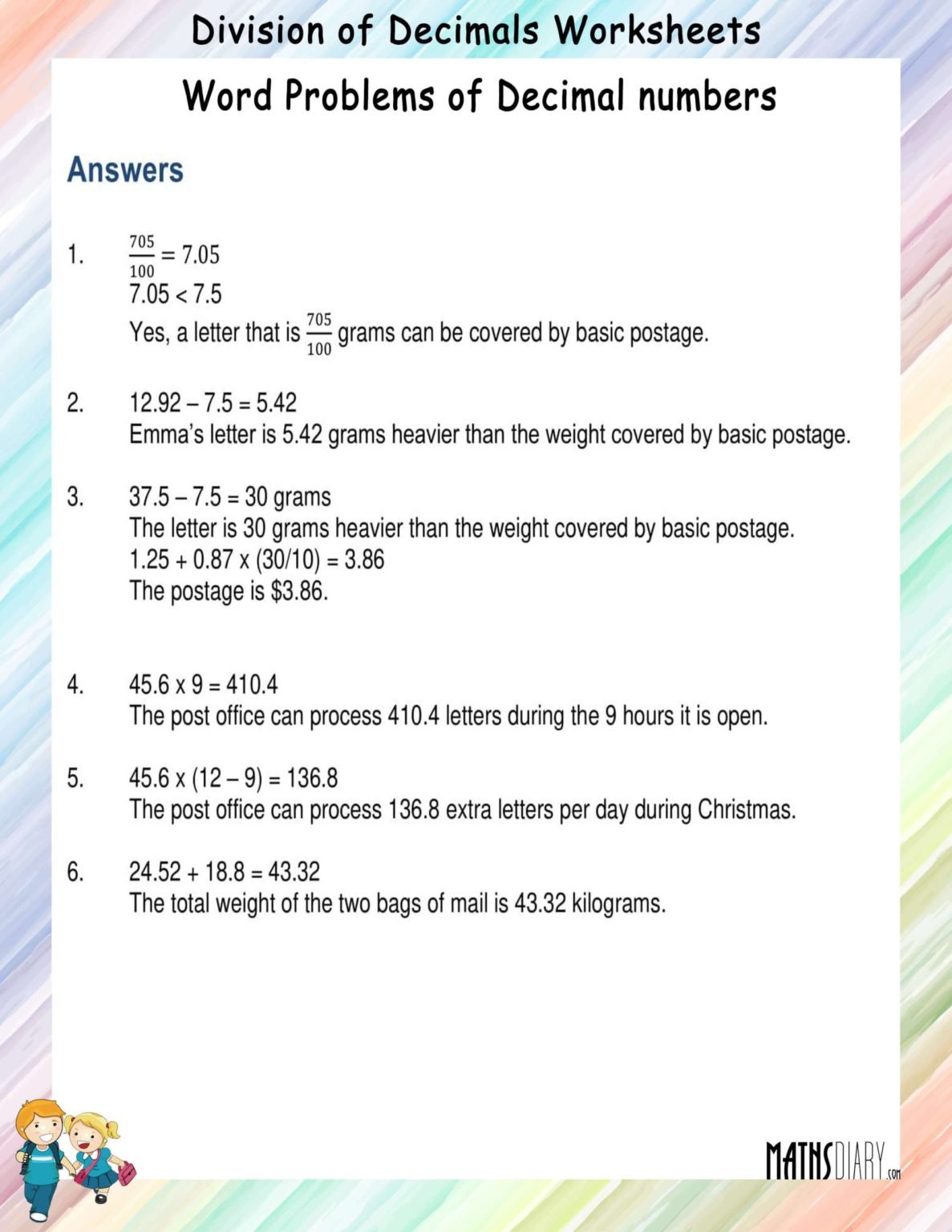 Word Problems of Decimal Numbers Worksheets - Math Worksheets ...