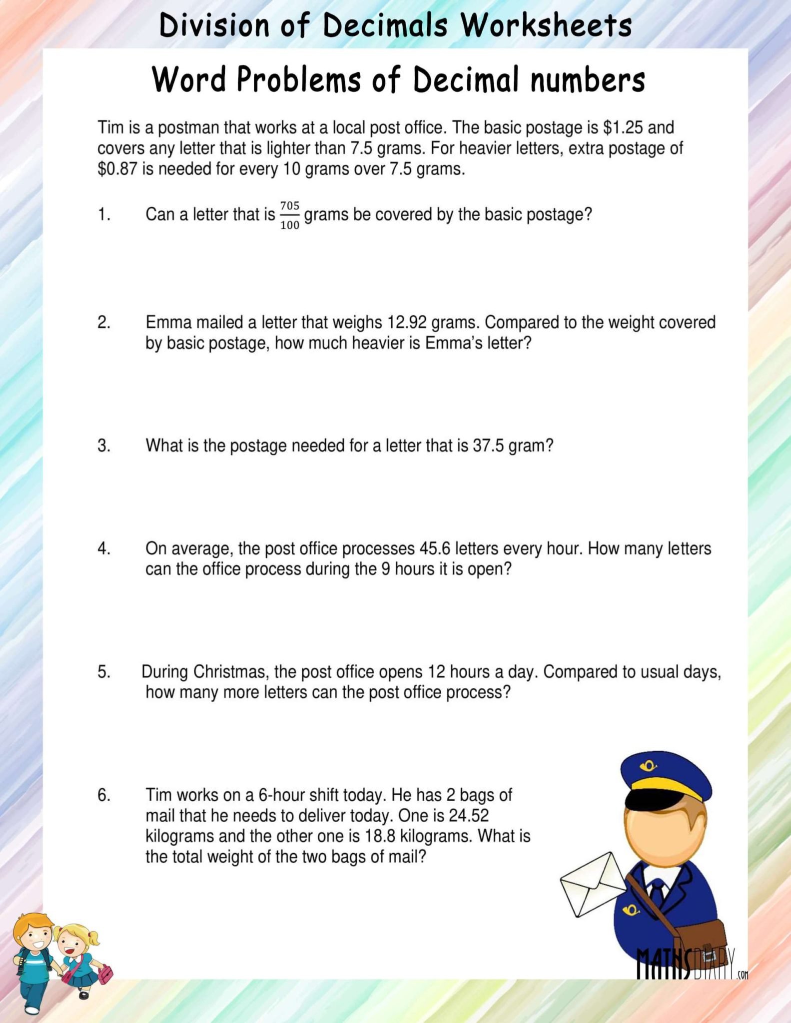Word Problems of Decimal Numbers Worksheets - Math Worksheets ...
