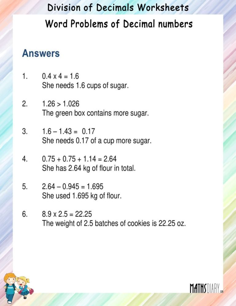 Multiplication and Division of Decimals Math Worksheets