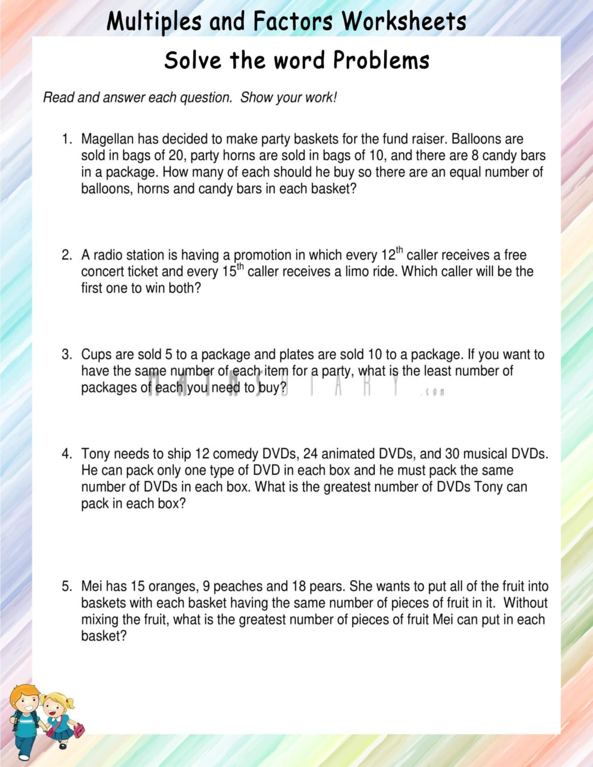 Word Problems Multiples And Factors Worksheets Math Worksheets