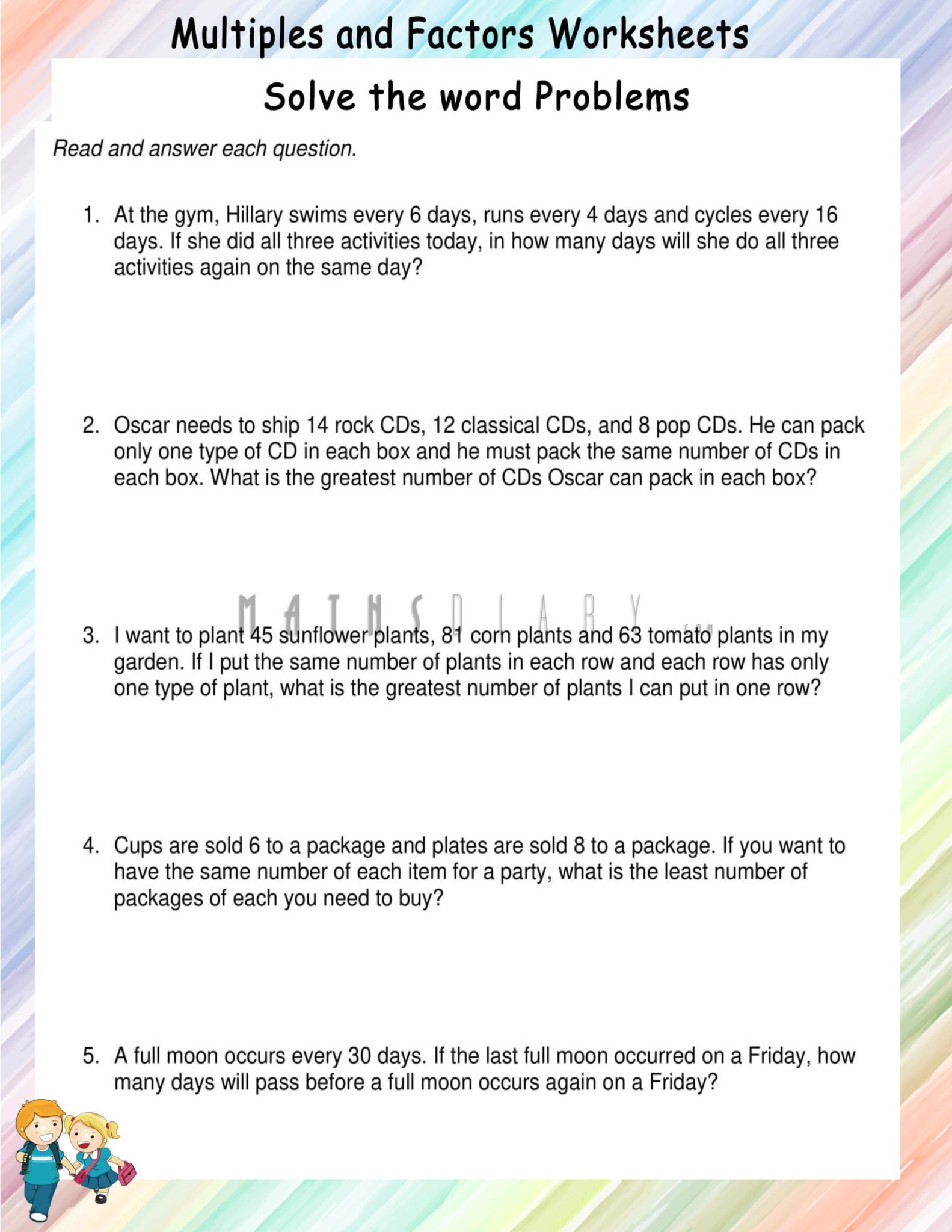 Word Problems Multiples and factors worksheets - Math Worksheets ...