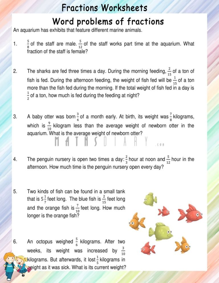Word Problems of fractions worksheets - Math Worksheets - MathsDiary.com