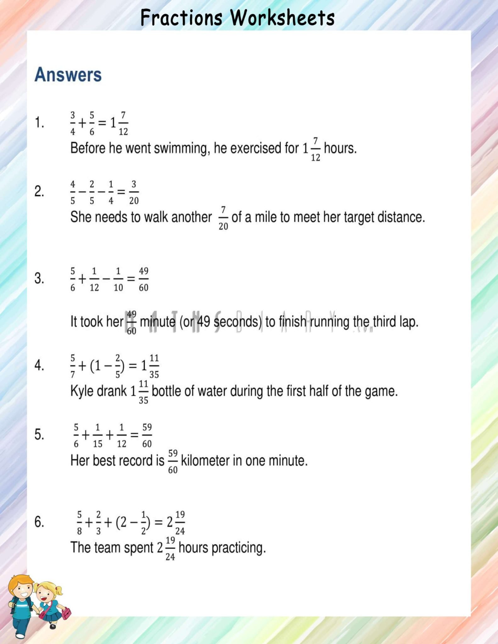 Word Problems of fractions worksheets - Math Worksheets - MathsDiary.com