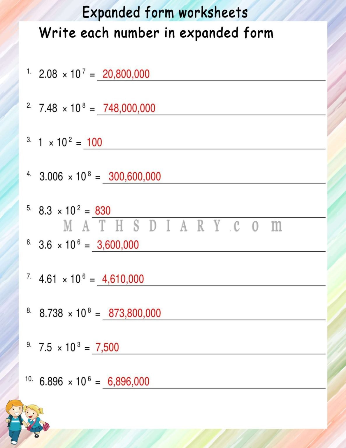 Scientific numbers in expanded form - Math Worksheets - MathsDiary.com