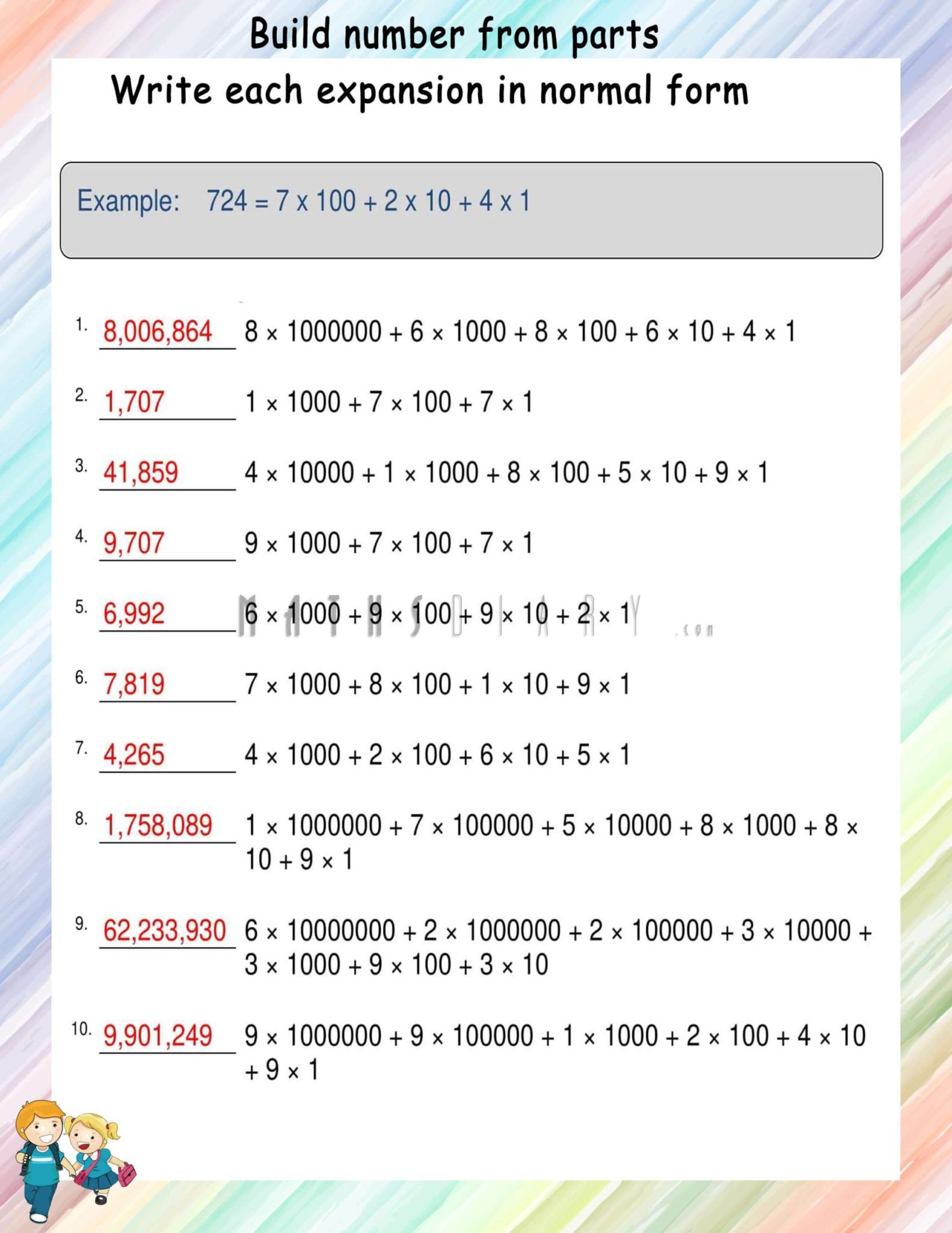 Expansions in normal form worksheets - Math Worksheets - MathsDiary.com