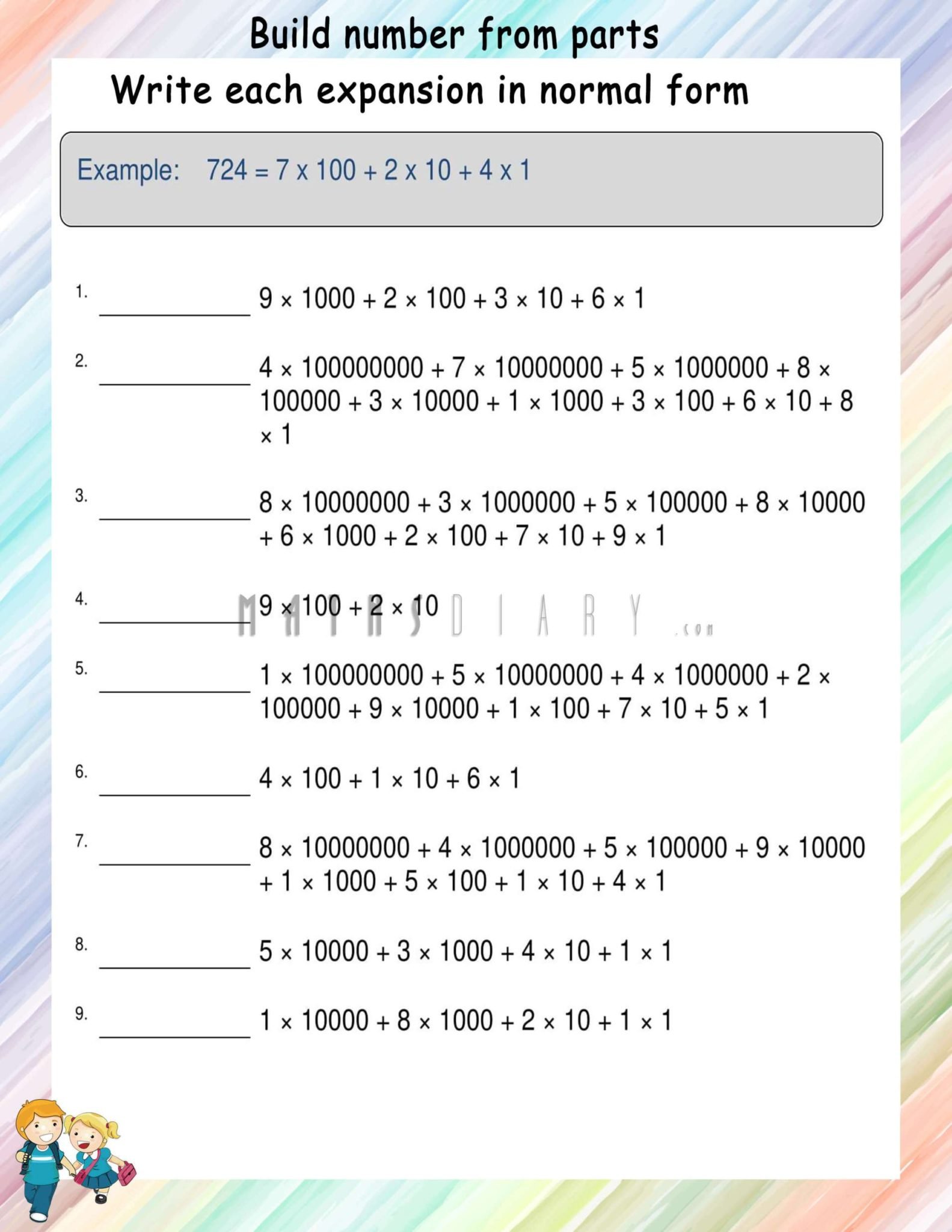 Expansions in normal form worksheets - Math Worksheets - MathsDiary.com