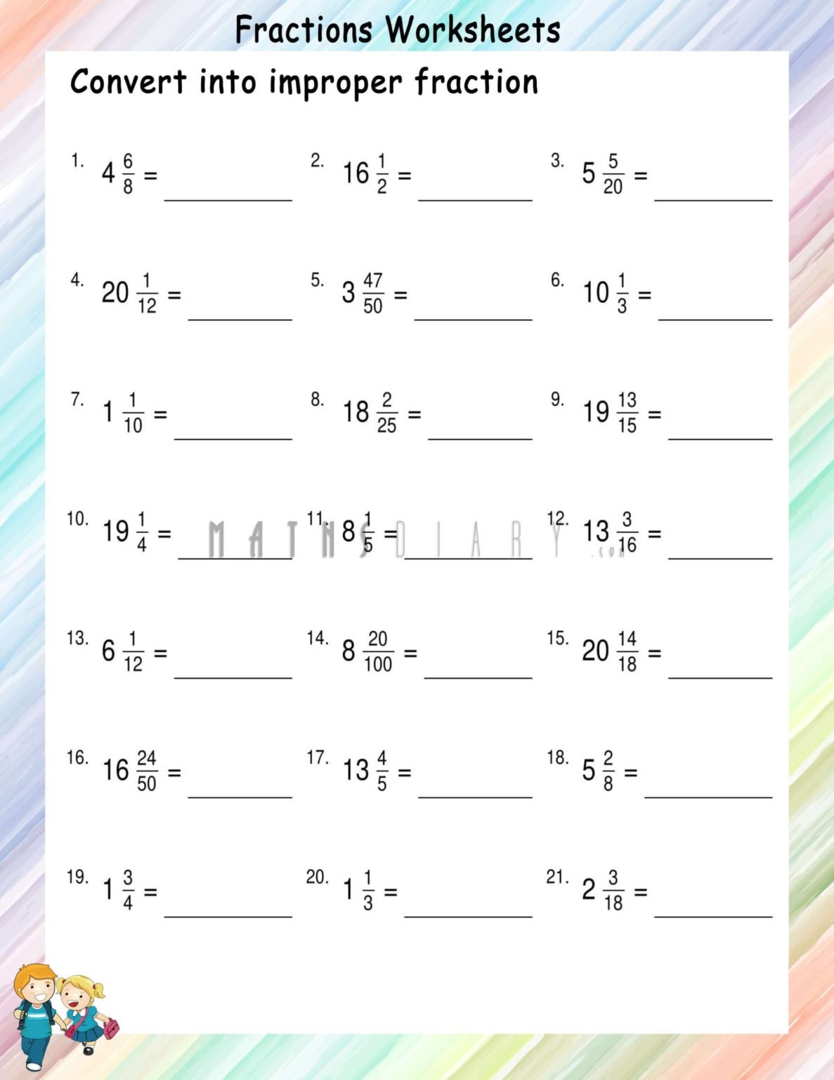 Converting Fractions Math Worksheets Converting Fractions Math Worksheets