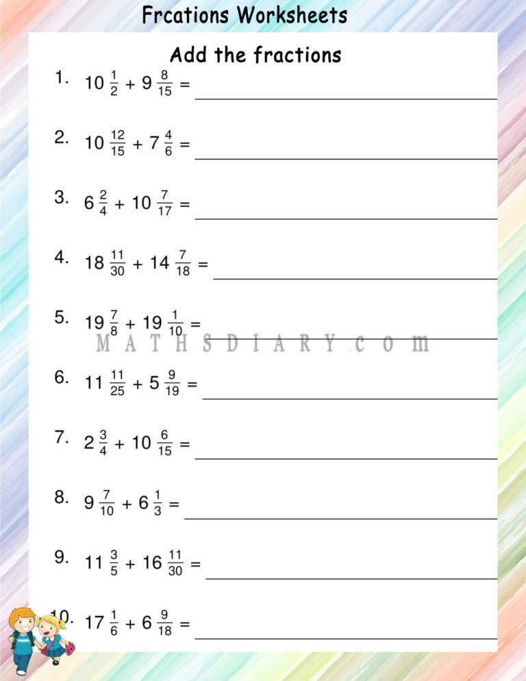 Add Mixed fractions hard worksheets - Math Worksheets - MathsDiary.com