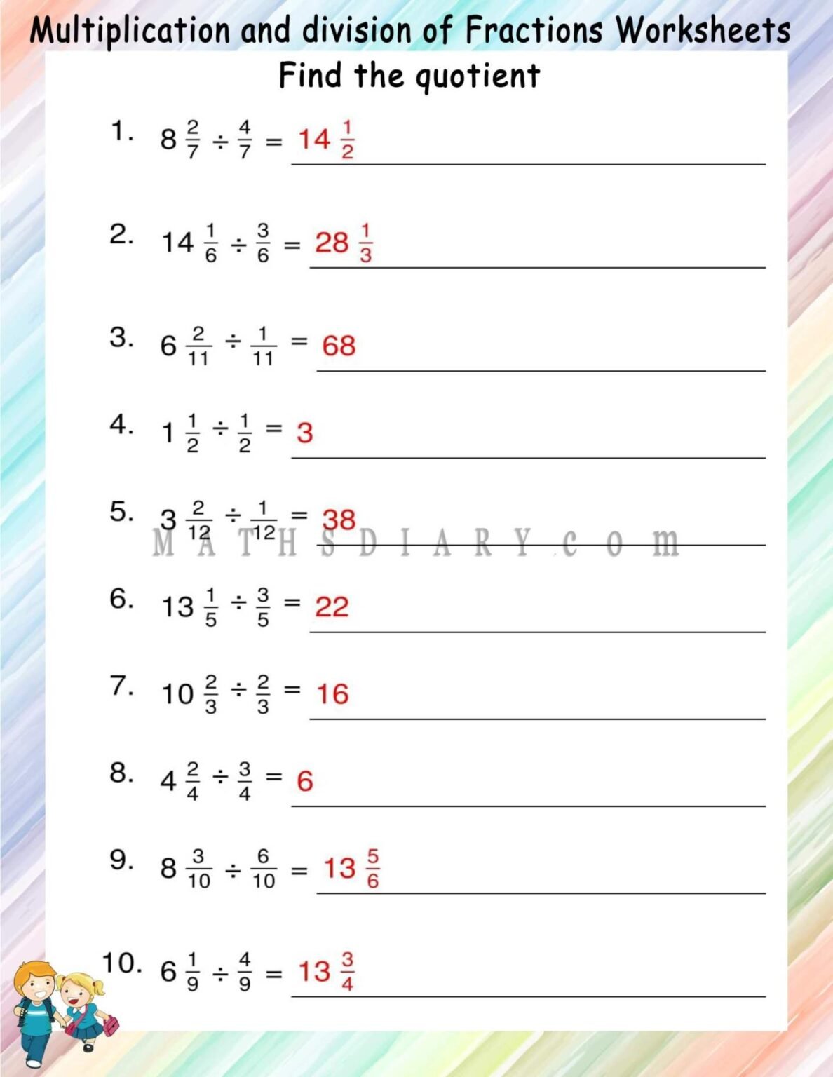 Dividing whole number by fractions worksheets - Math Worksheets ...