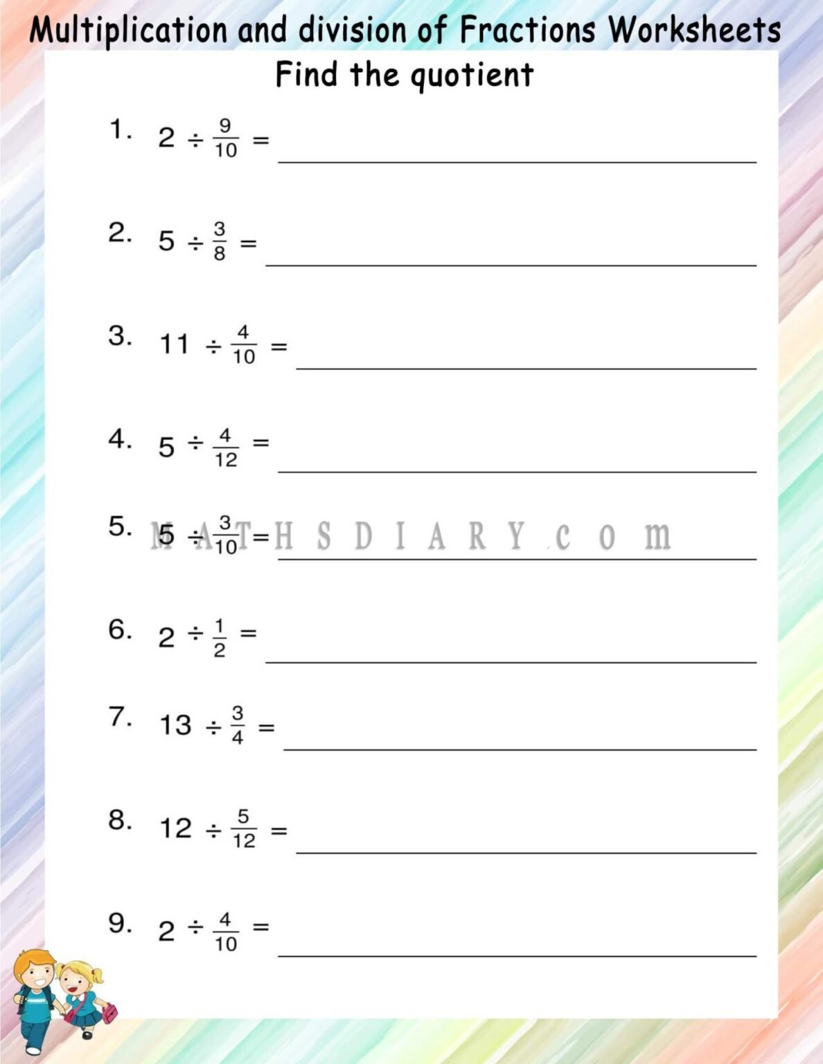 Dividing whole number by fractions worksheets - Math Worksheets ...