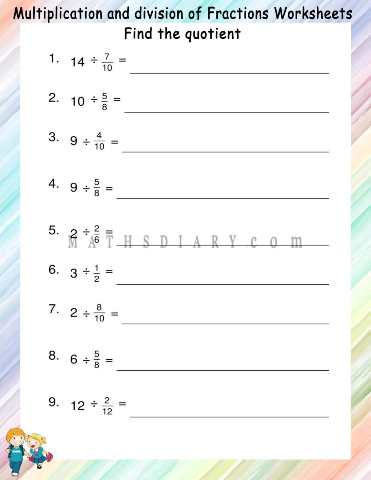 Dividing whole number by fractions worksheets - Math Worksheets ...