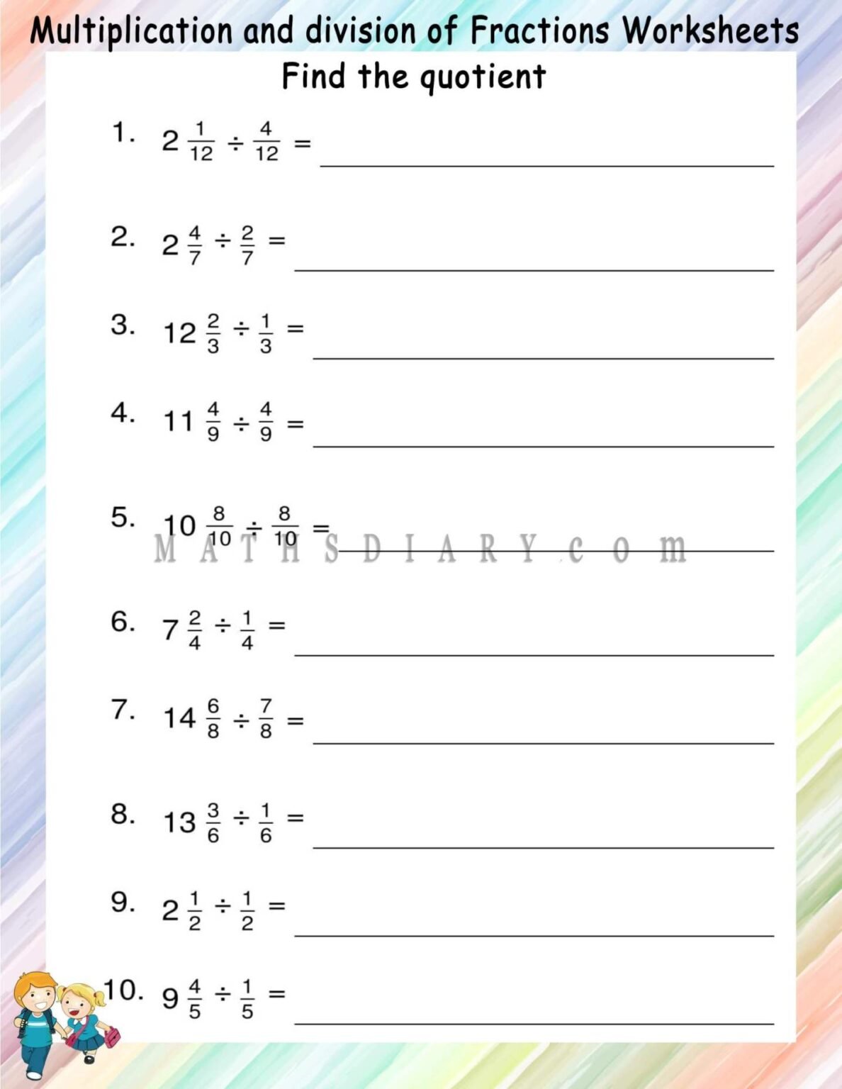 Dividing whole number by fractions worksheets - Math Worksheets ...