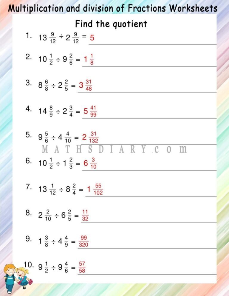 Multiplication and Division of fractions Math Worksheets