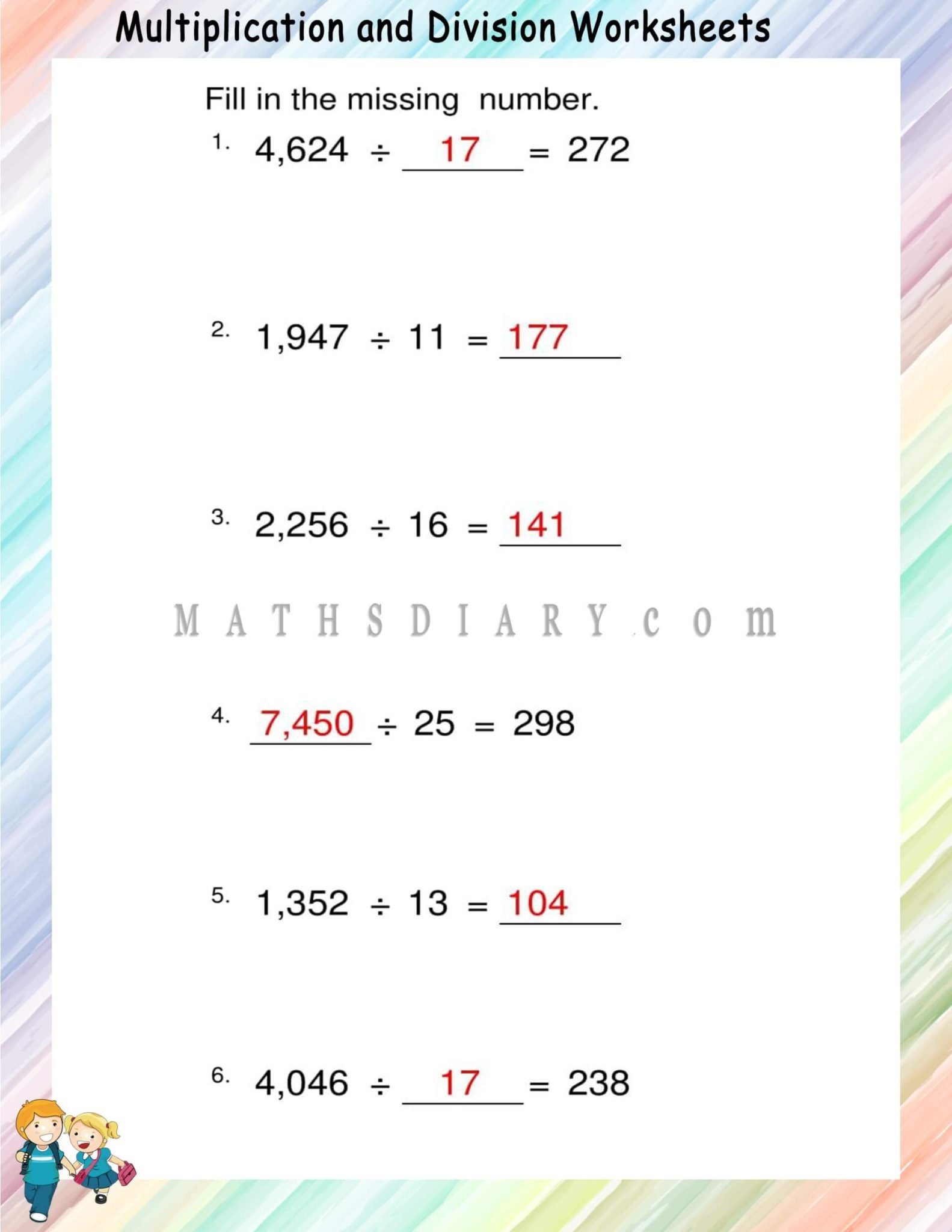 Finding missing dividend,divisor and quotient - Math Worksheets ...