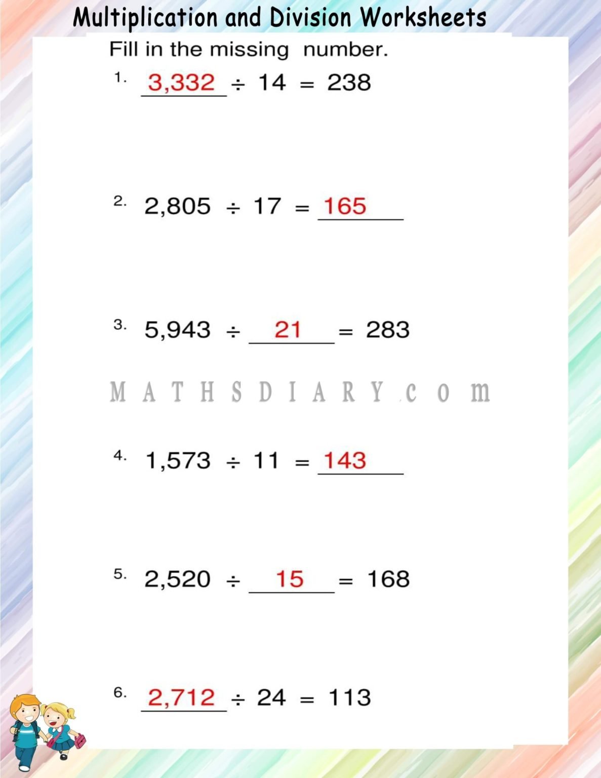 Finding missing dividend,divisor and quotient - Math Worksheets ...