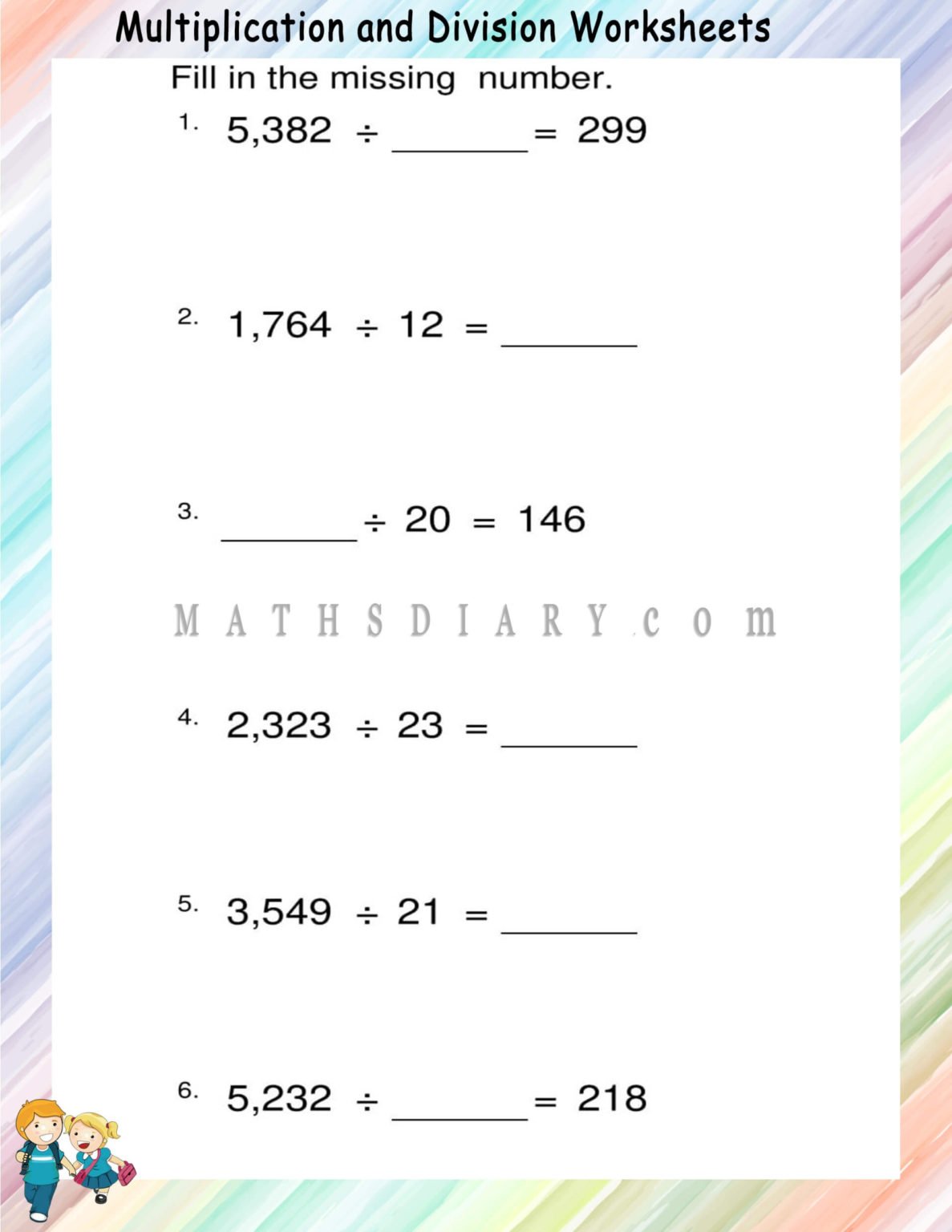 Multiplication and Division Math Worksheets