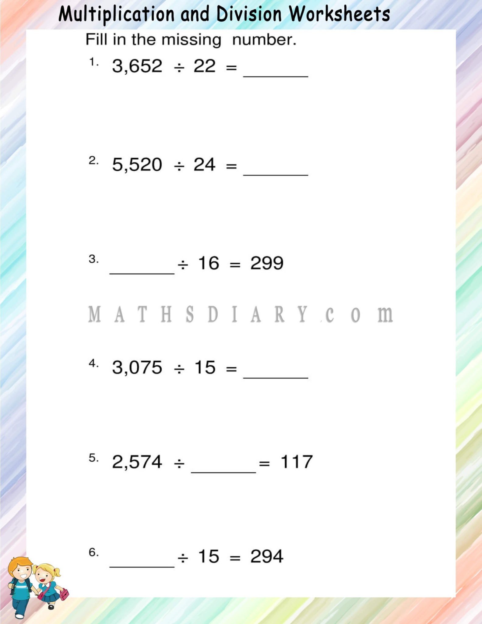 Finding missing dividend,divisor and quotient - Math Worksheets ...