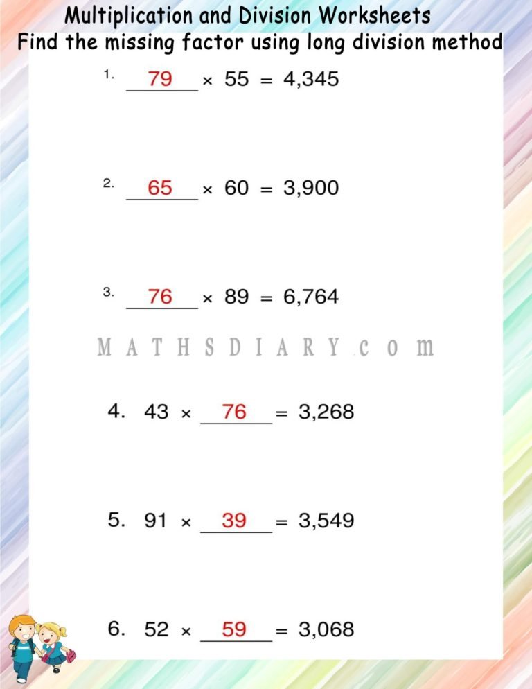 Finding missing factor in multiplication and division - Math Worksheets ...